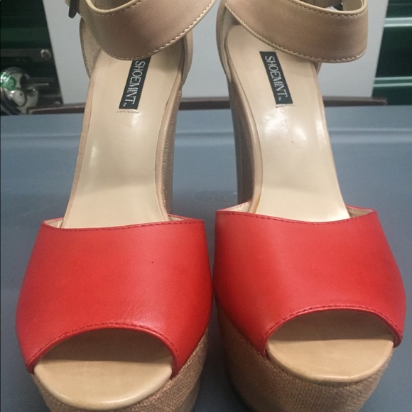 Shoemint | Shoes | Red And Tan Platform Sandals | Poshmark